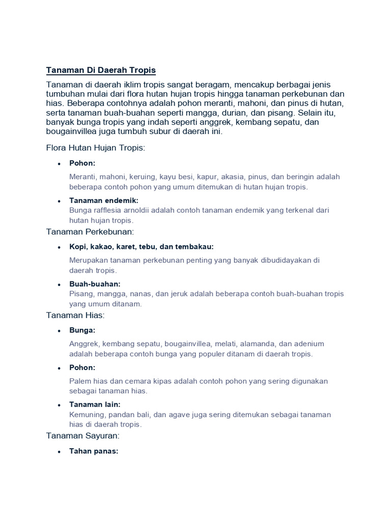 Jenis Tanaman di Daerah Tropis | PDF