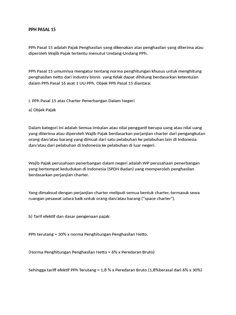 Aturan Tarif Pph Pasal 15 (Sumber Website Djp ) | PDF