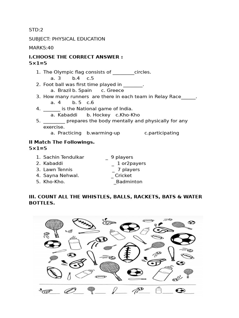 Class 2 Physical Education Exam Paper | PDF