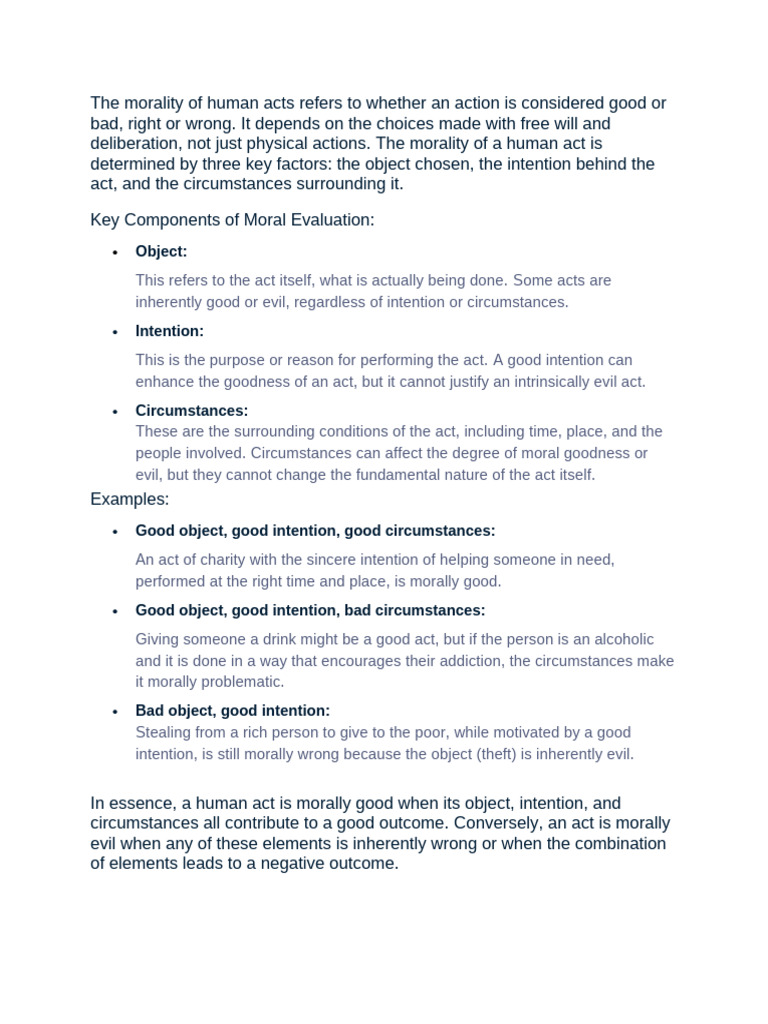 The Morality of Human Acts | PDF