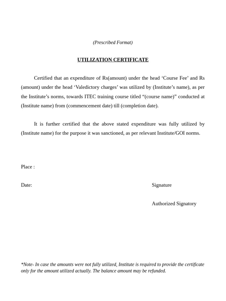 Utilization Certificate Format | PDF