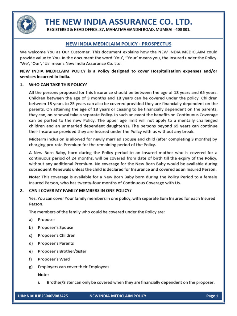 New India Mediclaim Policy Overview | PDF | Insurance | Hospital