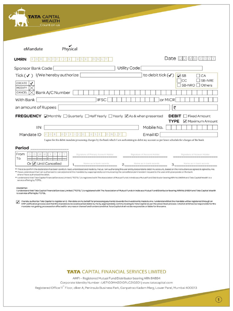 Debit Mandate Form | PDF