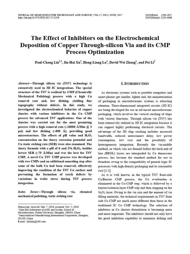 Copper TSV CMP Process Optimization | PDF | Integrated Circuit ...