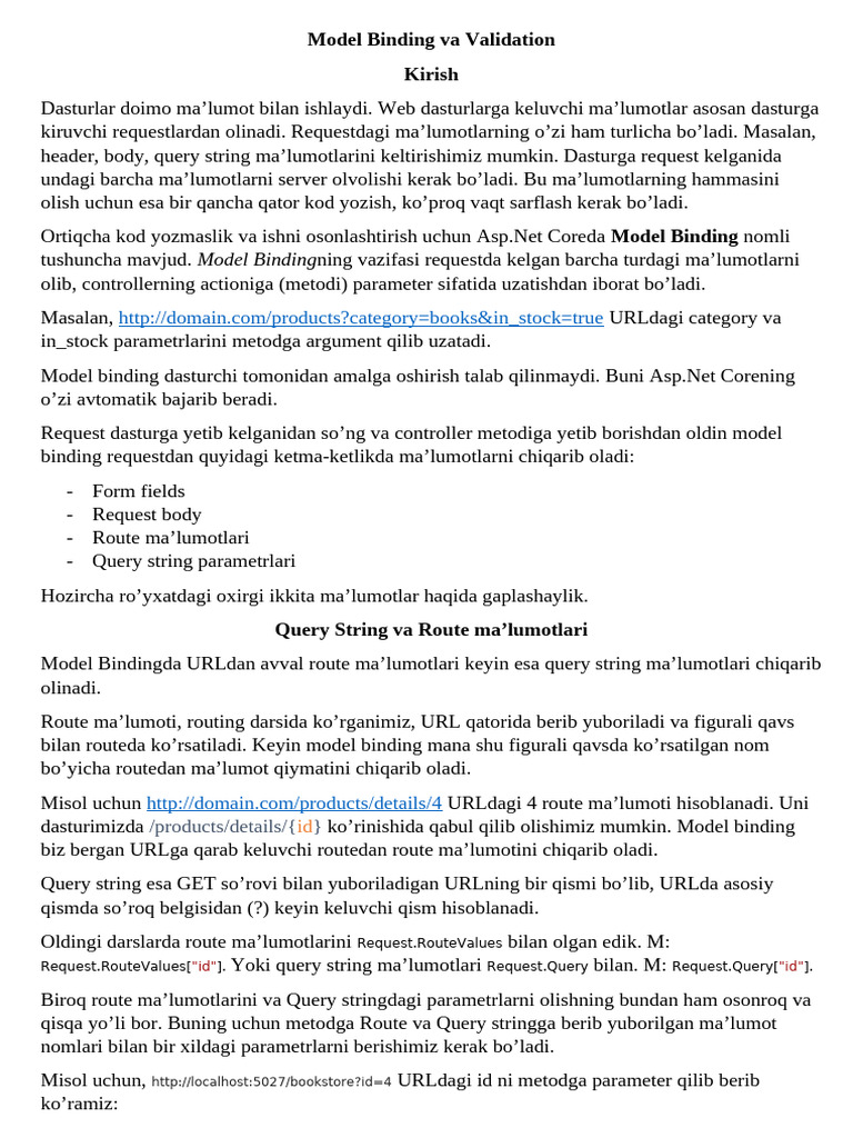 Model Binding and Validation | PDF