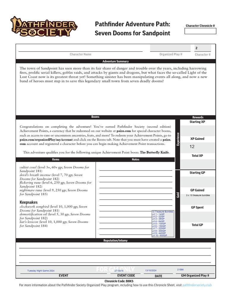 Seven Dooms for Sandpoint Adventure Guide | PDF | Fantasy Games | Role ...