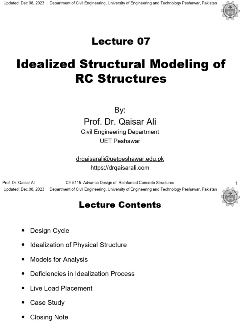 Idealized Structural Modeling of RC Structures: Prof. Dr. Qaisar Ali ...
