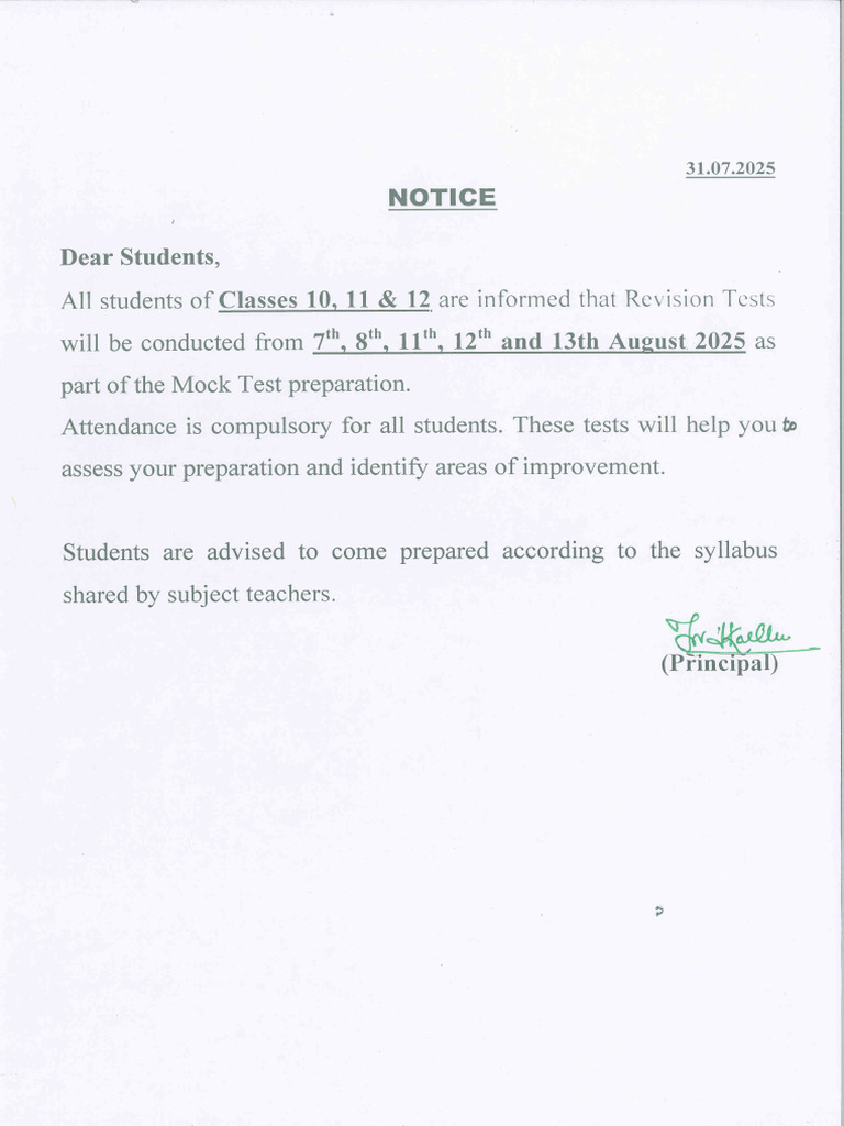 Notice For Students (Classes 10 To 12) | PDF