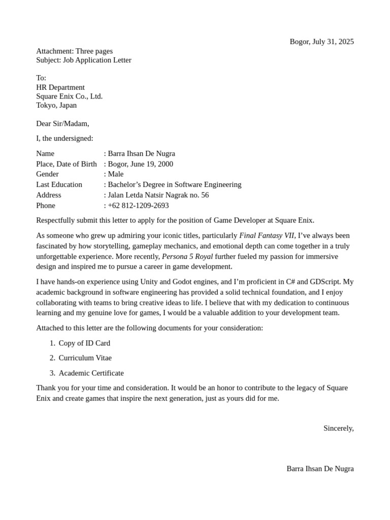 Application Letter 2 | PDF