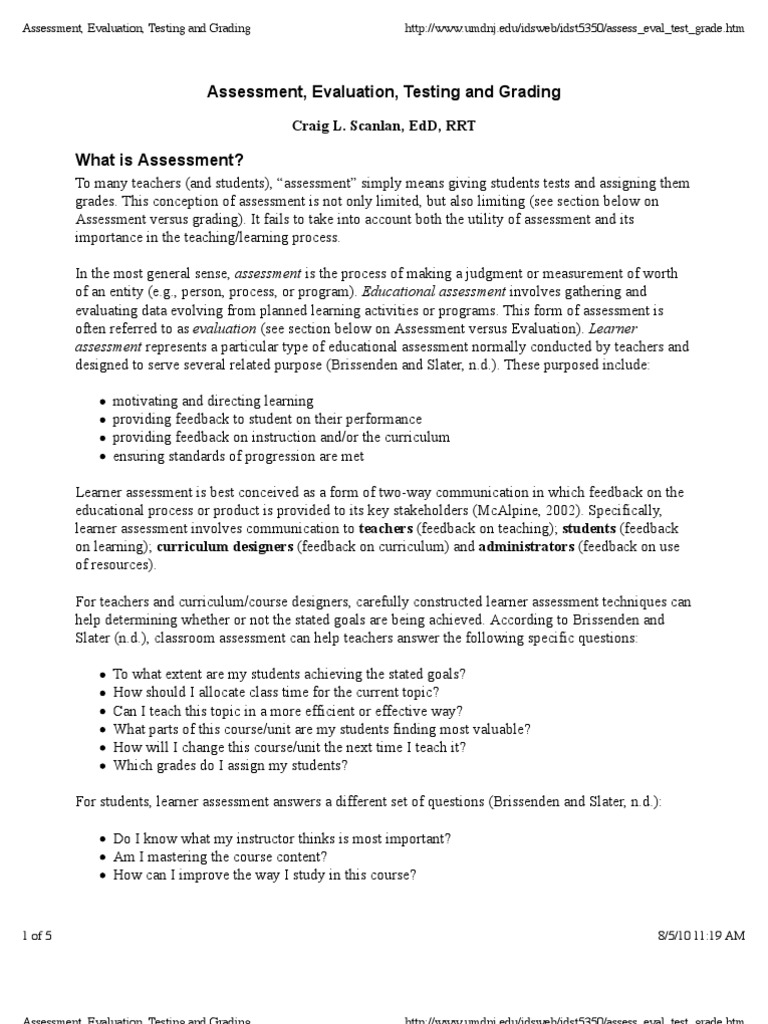 Assessment, Evaluation, Testing and Grading | PDF | Educational ...