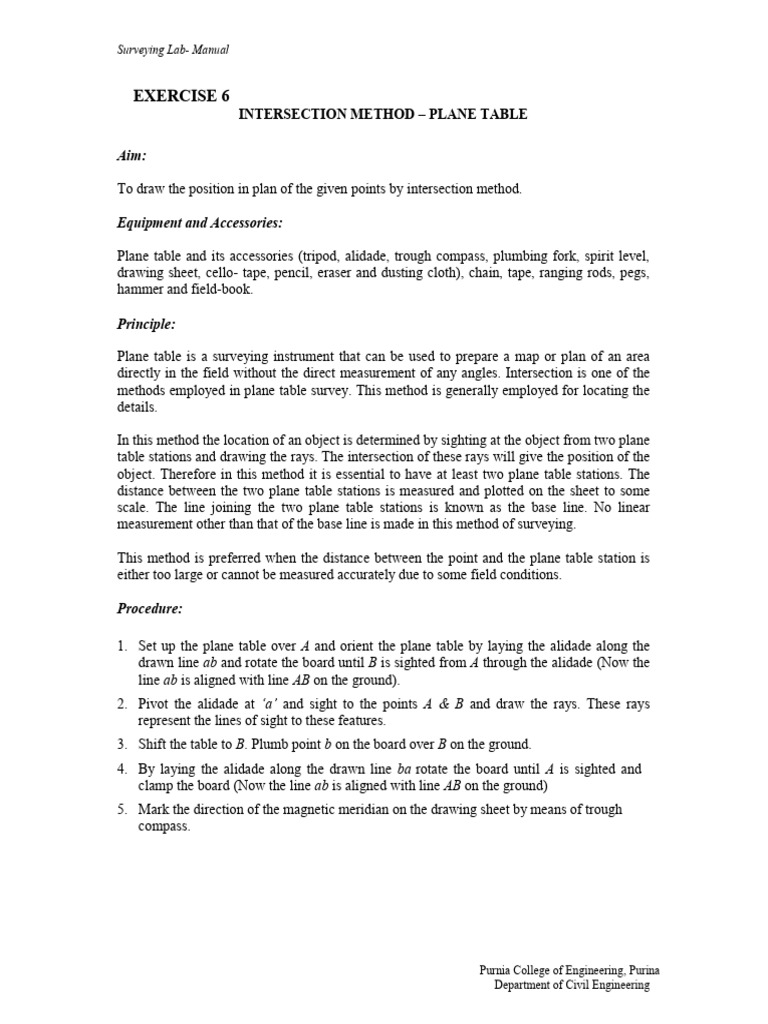 Exp 6 Intersection Method (Plane Table) | PDF | Surveying | Compass