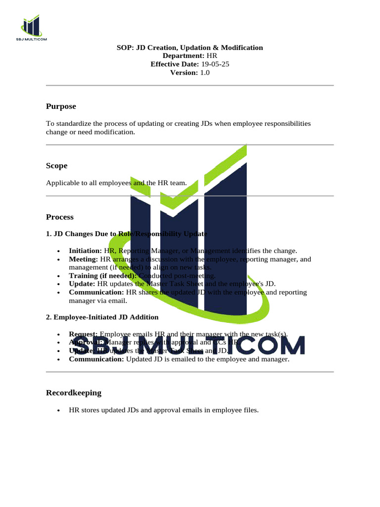SOP - JD Process | PDF