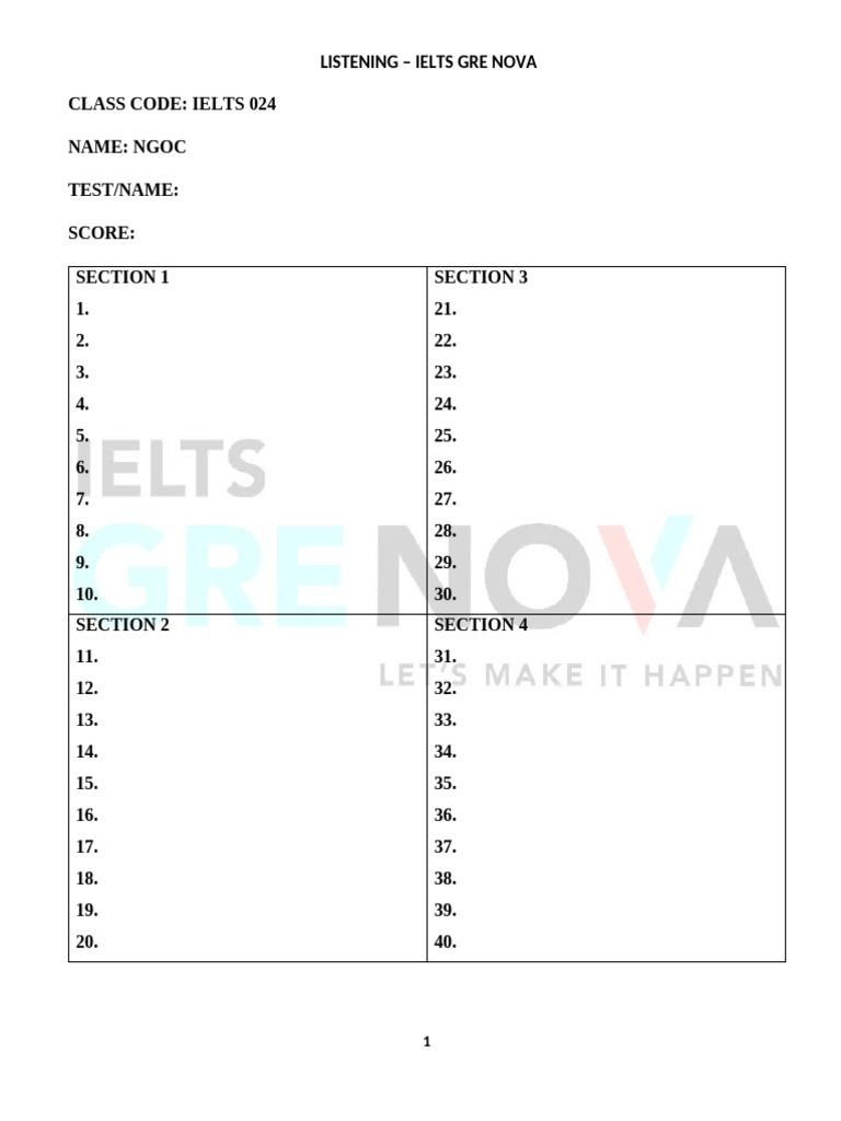 IELTS Listening Test Template | PDF