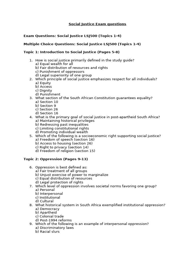 Social Justice Exam Questions | PDF | Social Justice | Sexism