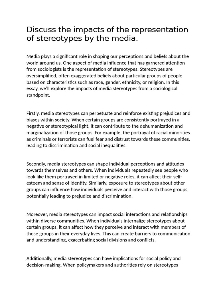 Media Stereotypes and Their Impact | PDF | Stereotypes | Prejudices