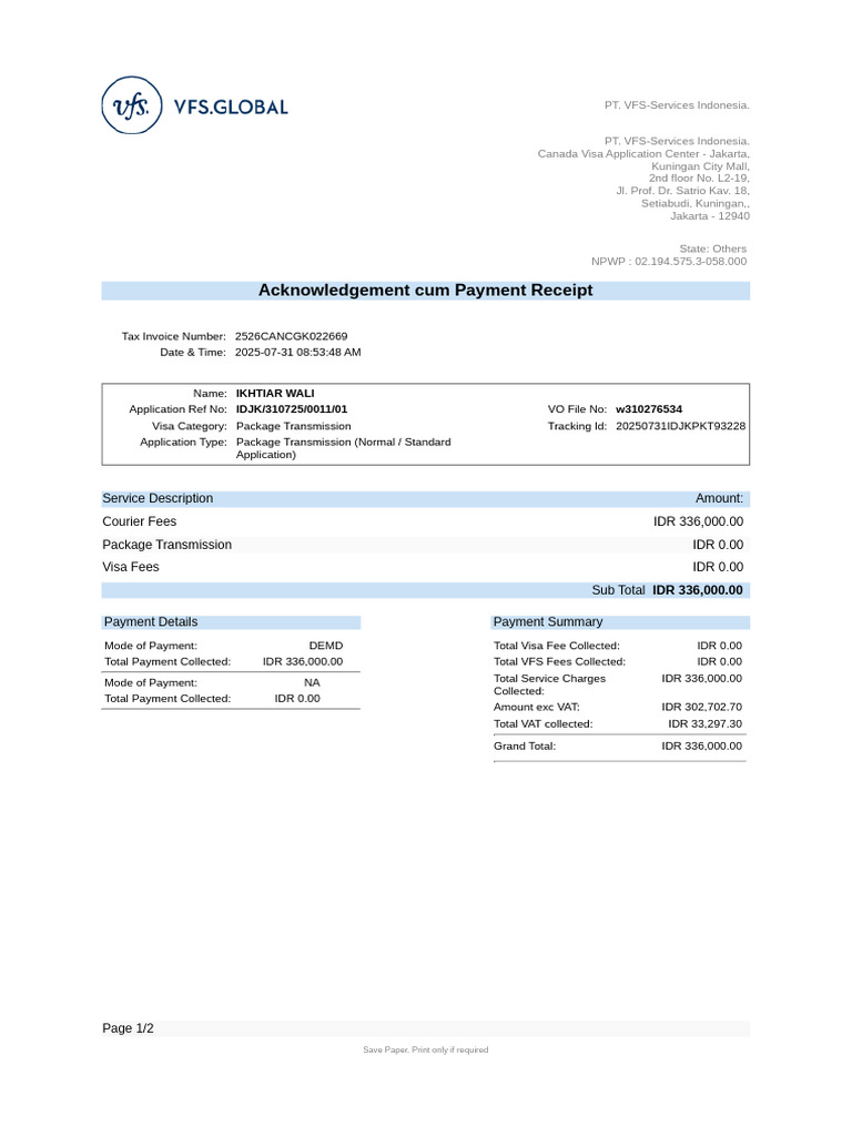 2526 Can CG K 022669 | PDF | Receipt