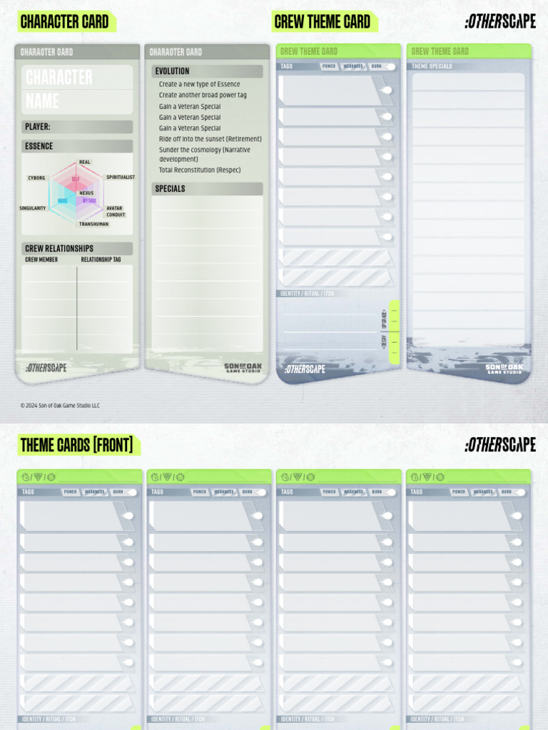 Character Sheet Tracking Cards - Otherscape RPG Demo Game | PDF