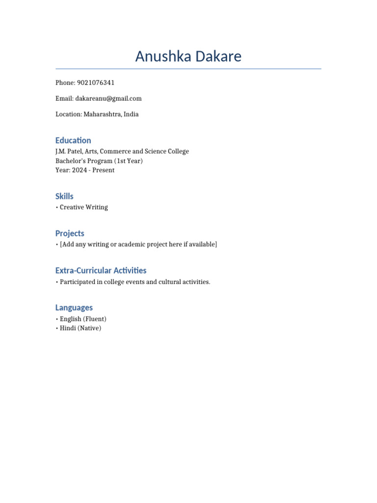 Anushka Dakare Resume Updated | PDF