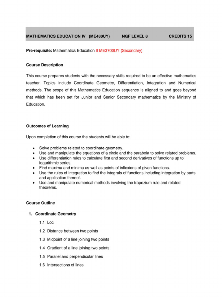 ME480UY Revised Course Outline 2022 | PDF