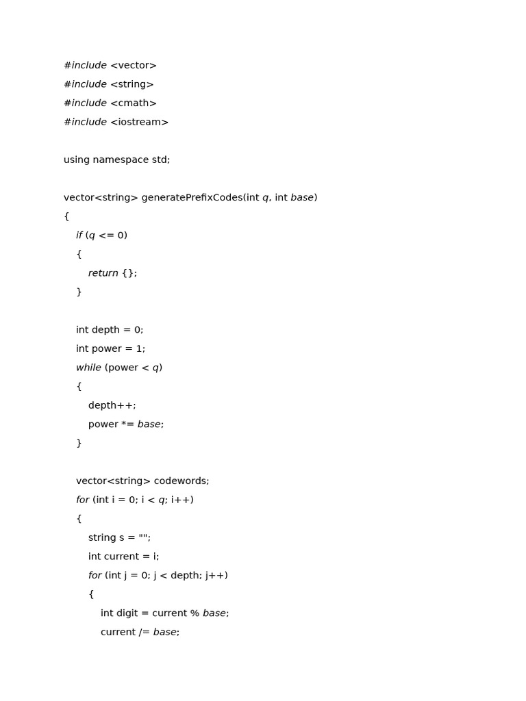 Generate Prefix Codes in C++ | PDF