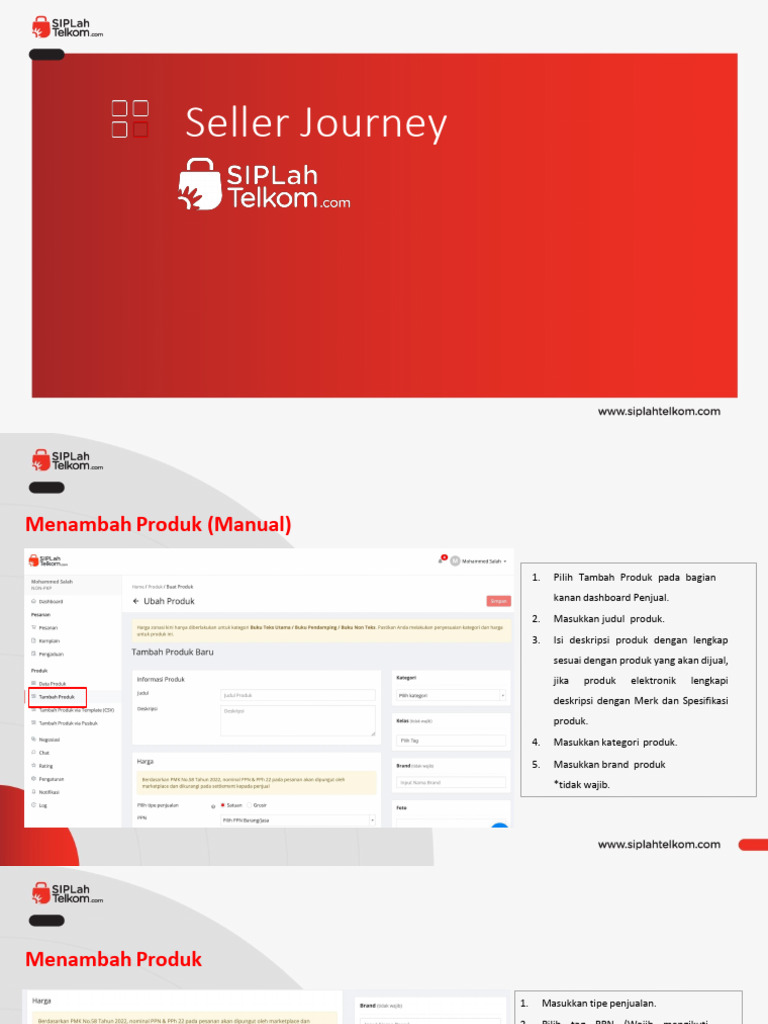 Panduan Penjual SIPLah Telkom 202412 | PDF