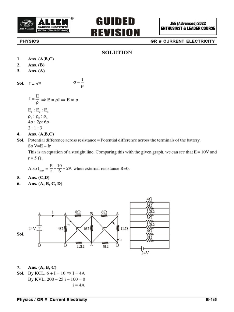 12 # GR (Current Electricity)_solution | PDF | Physical Quantities | Electrical Engineering