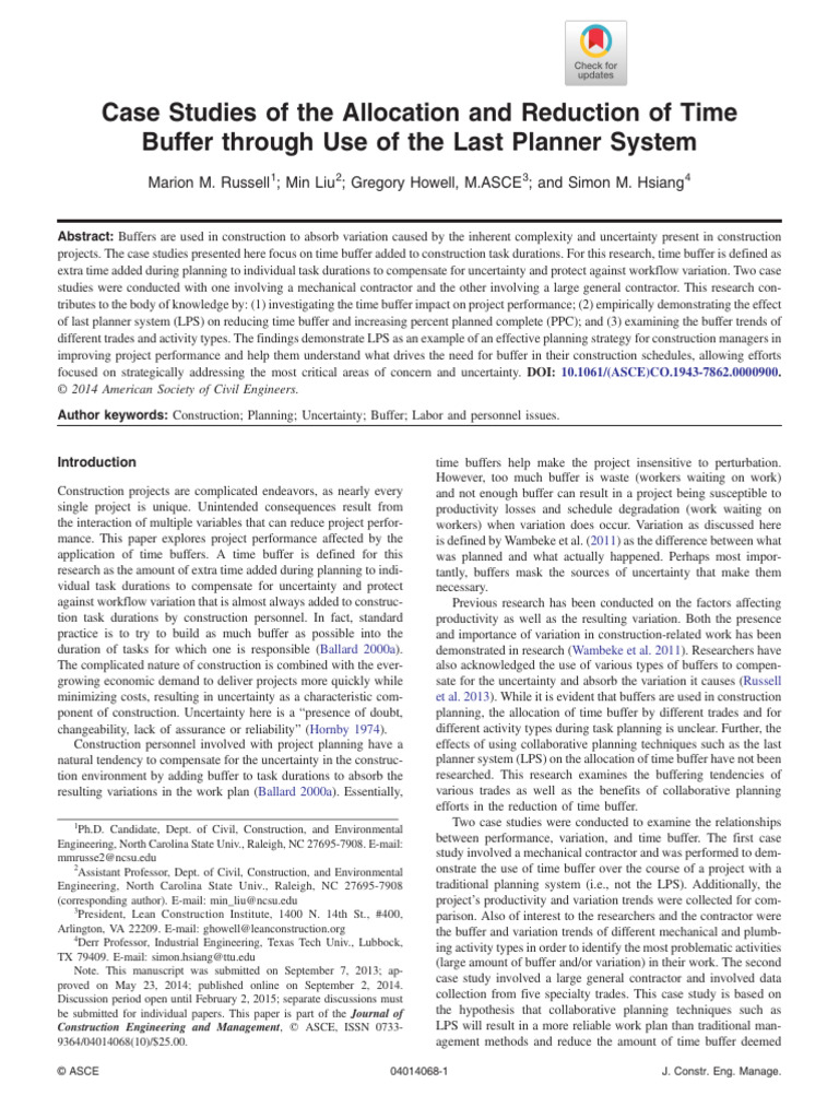 Time Buffer Management in Construction | PDF | Methodology | Uncertainty