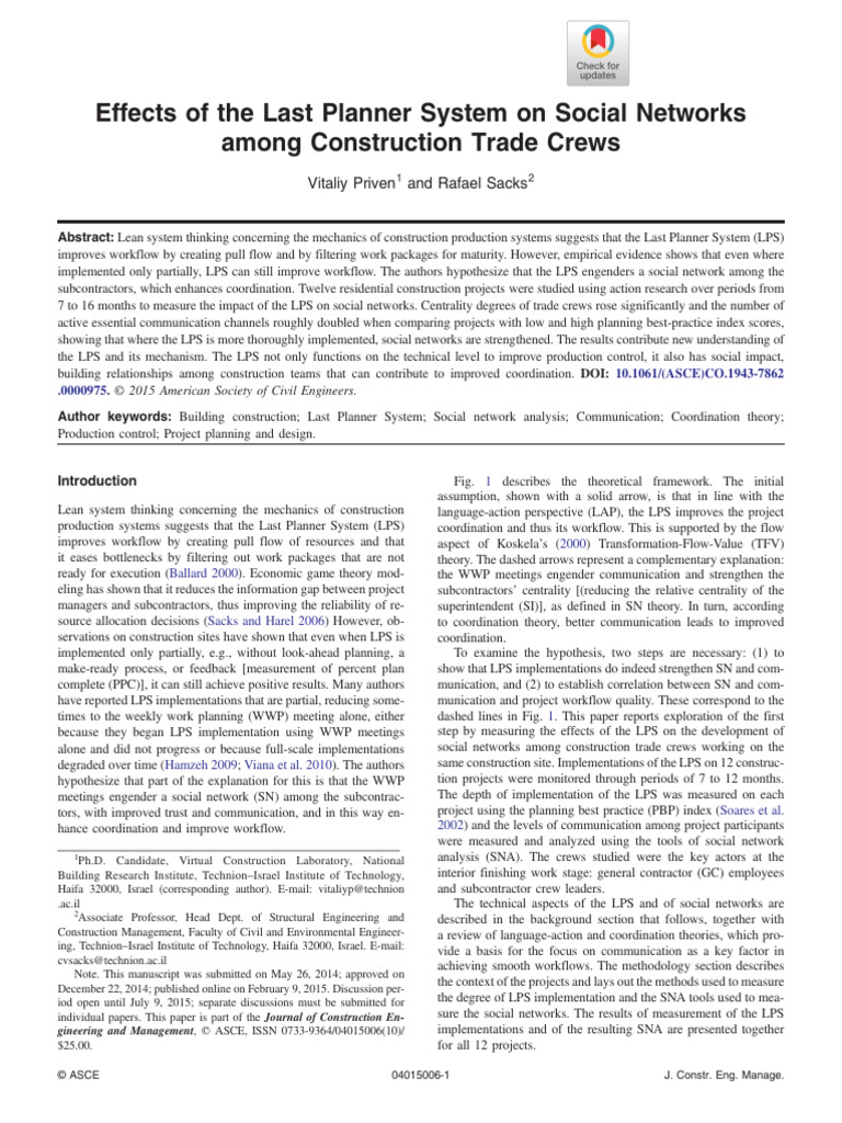 Last Planner System's Impact on Construction Networks | PDF | Social ...