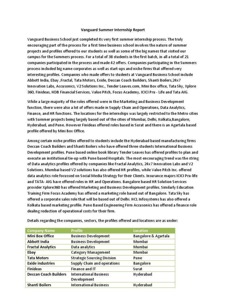 Vanguard Summer Report Final | PDF | Business Development | Analytics