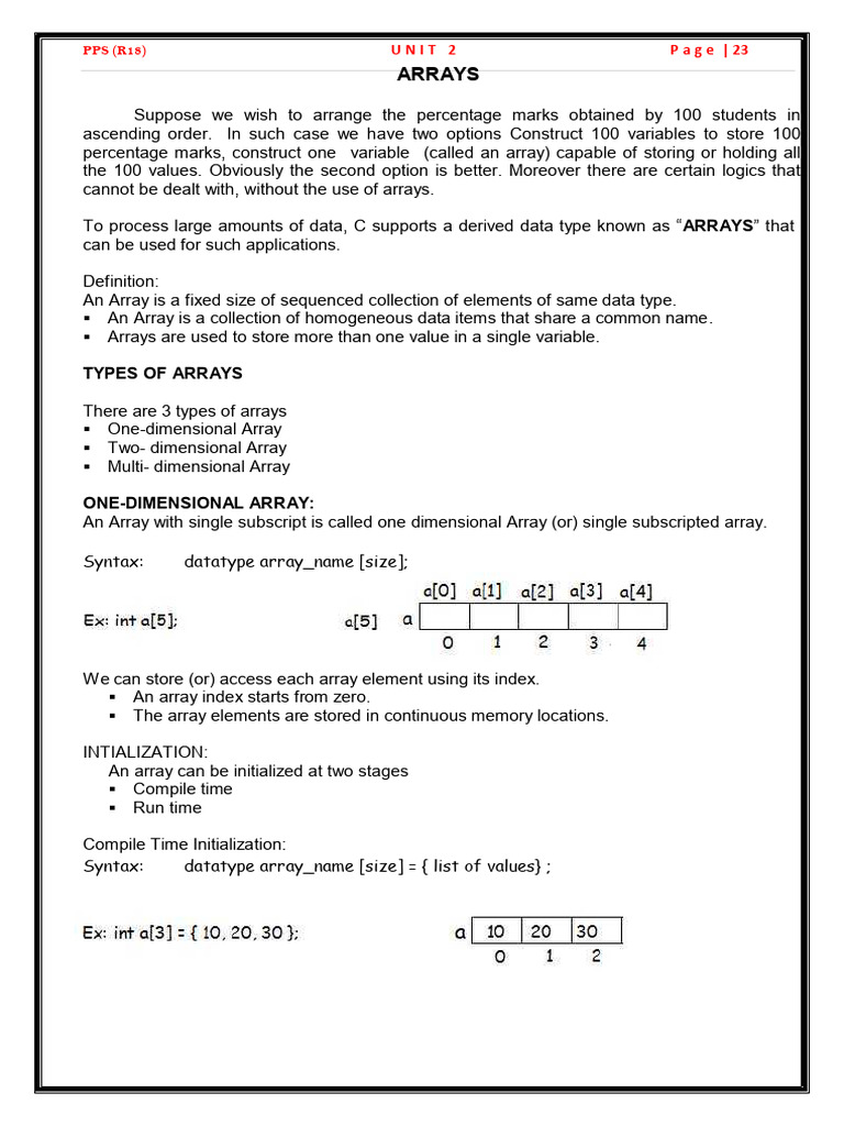 R18 PPS Unit II Arrays Strings Structures Pointers | PDF | String (Computer Science) | Parameter ...