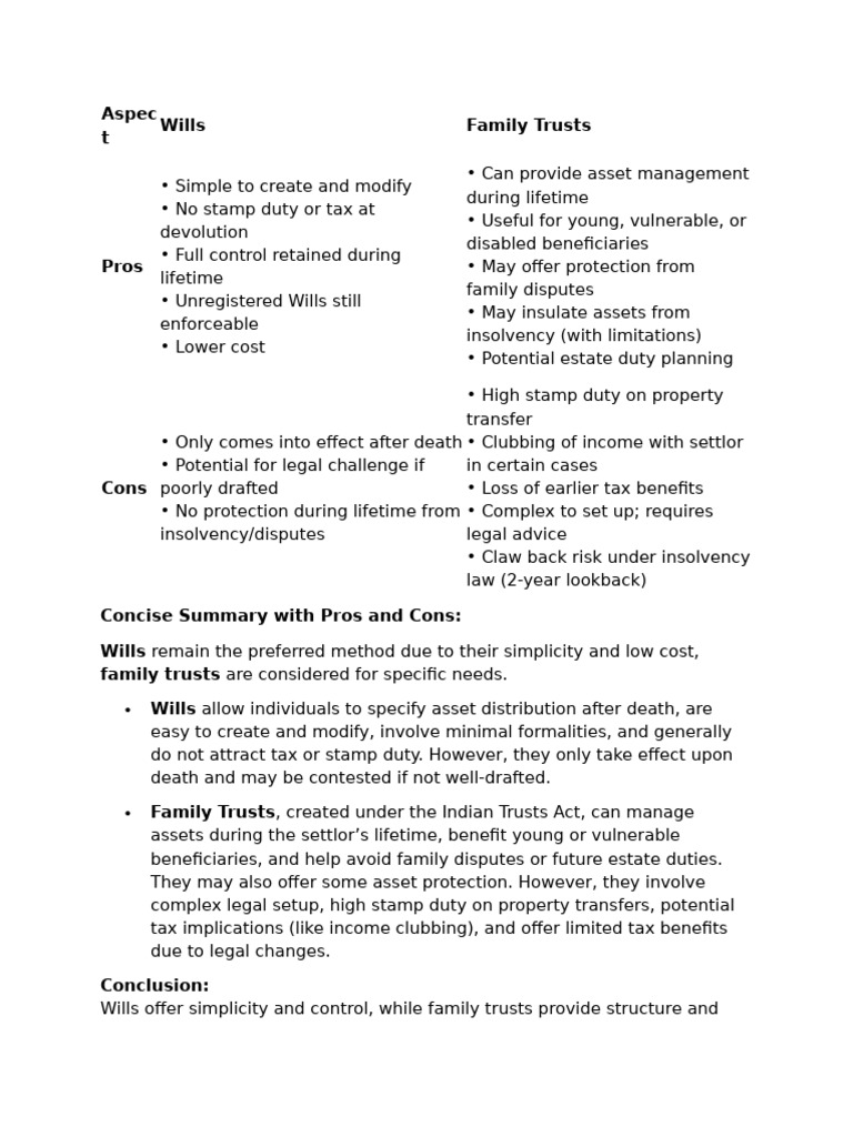 Wills vs. Trusts: Key Pros and Cons | PDF | Estate Planning | Civil Law ...