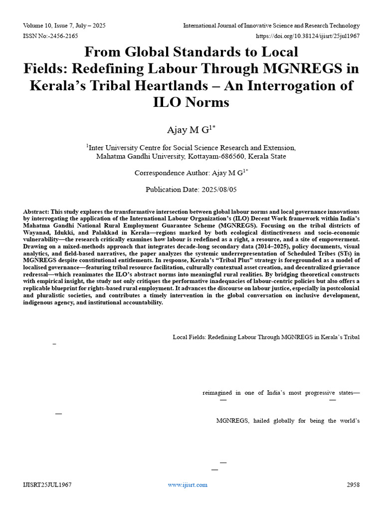 From Global Standards To Local Fields: Redefining Labour Through MGNREGS in Kerala's Tribal ...