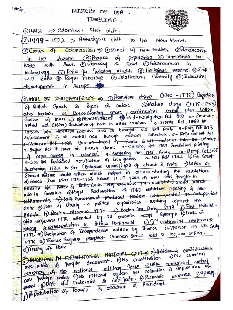US History Short Notes | PDF
