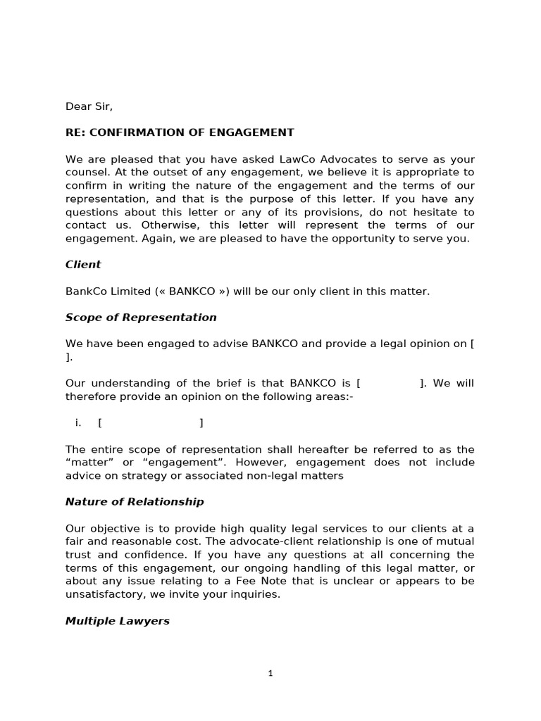 Retainer Engagement Sample Letter | PDF | Legal Liability | Tort