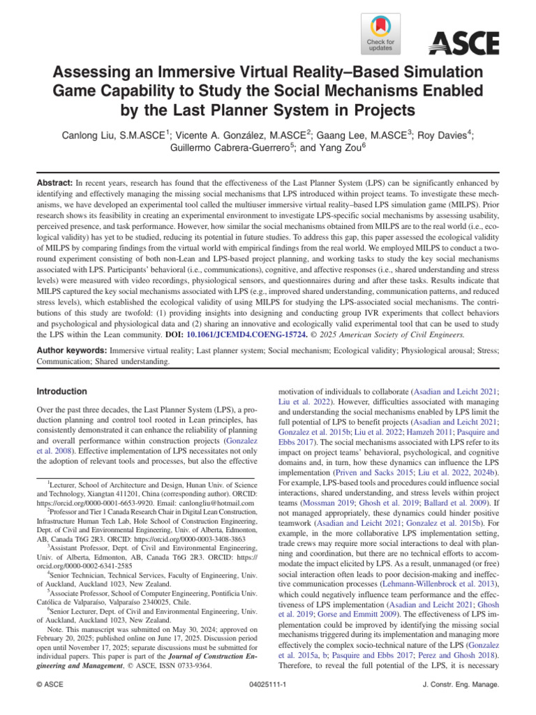 Liu Et Al Assessing An Immersive Virtual Reality Based Simulation Game Capability To Study The ...
