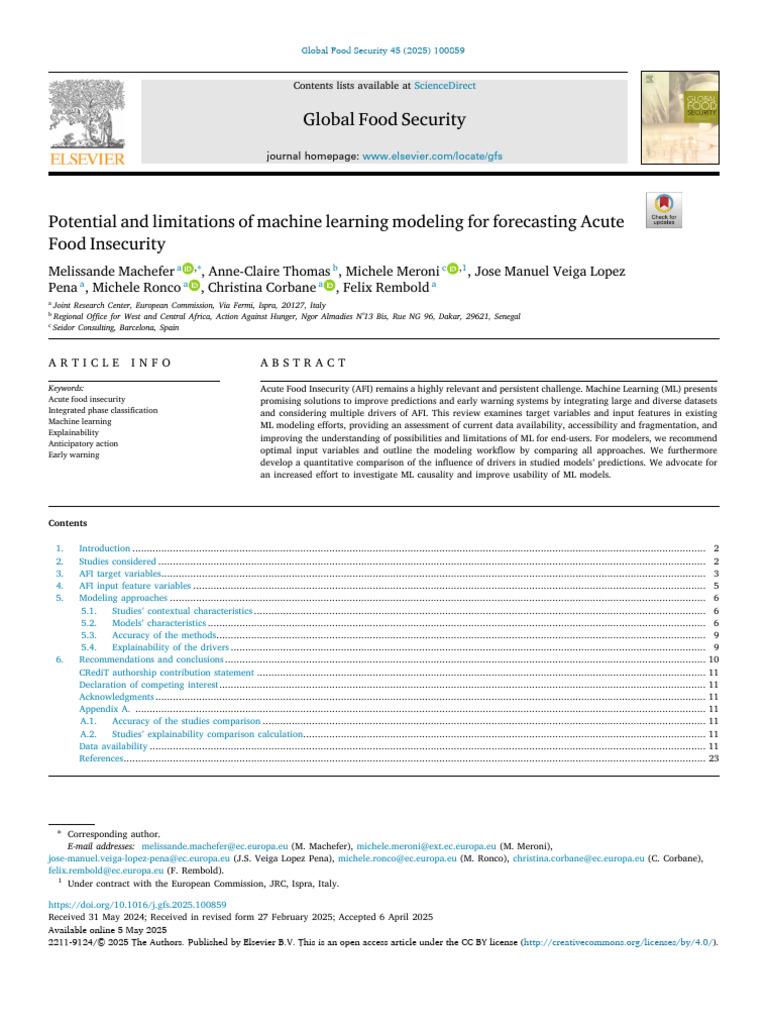 Machine Learning for Food Insecurity Forecasting | PDF | Food Security ...