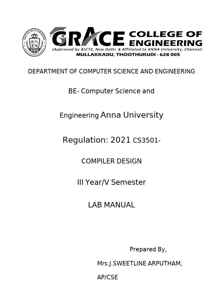 V Sem Cs3501 CD Labmanual | PDF | Parsing | Computer Programming