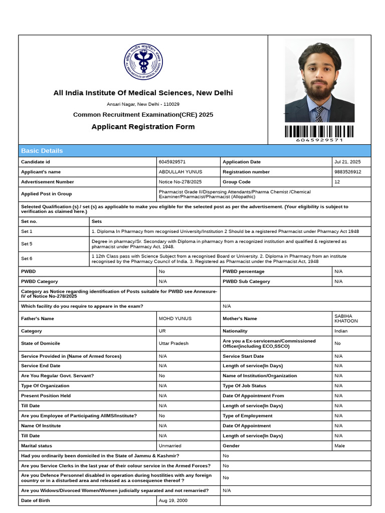 AIIMS CRE 2025 Summery - Slip | PDF | Pharmacist | Pharmacy