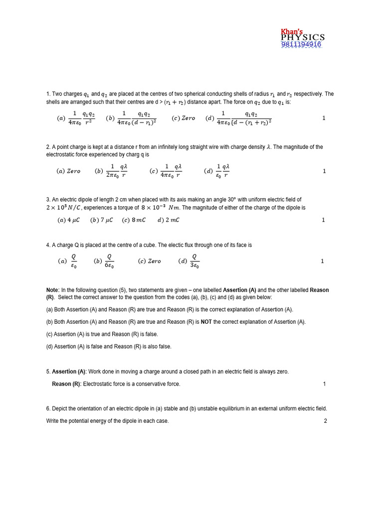 Electric Charges and Fields Assessment | PDF | Electric Field | Force