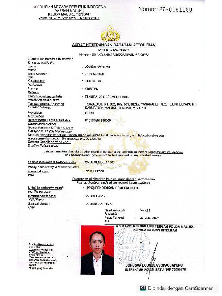 Louisa Kapitan SKCK | PDF