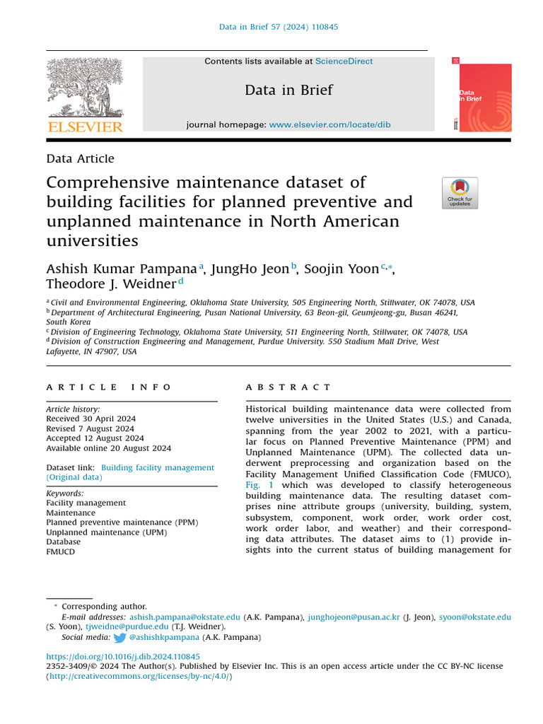 Comprehensive Maintenance Dataset of Building Facilities For Planned ...