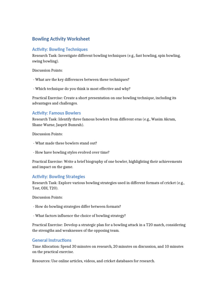 Bowling Activity Worksheet | PDF