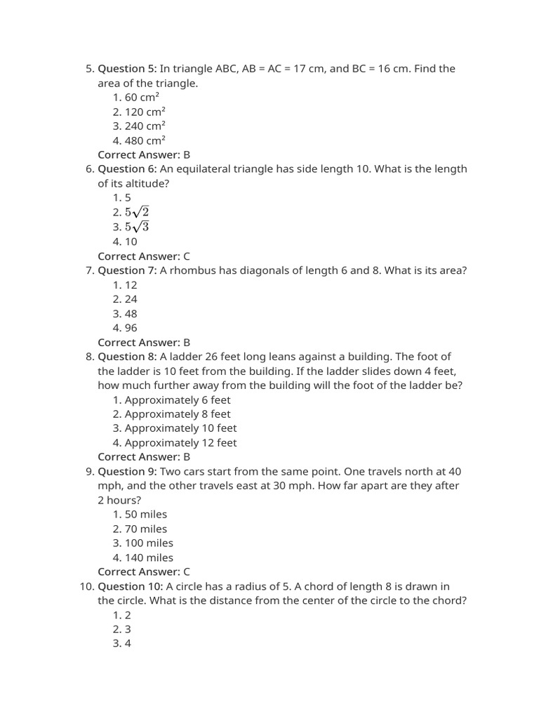 Pythagorean Theorem Quiz & Problems | PDF | Elementary Geometry ...