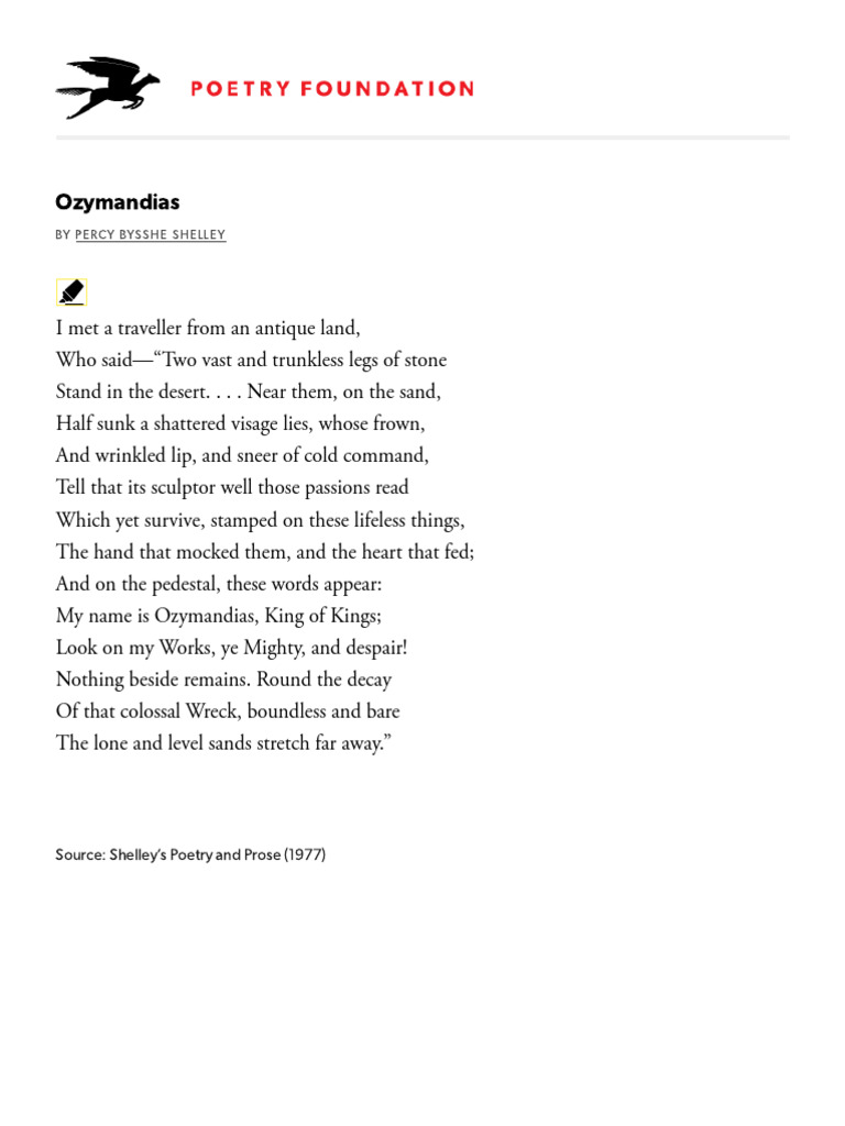 Ozymandias by Percy Bysshe Shelley | PDF