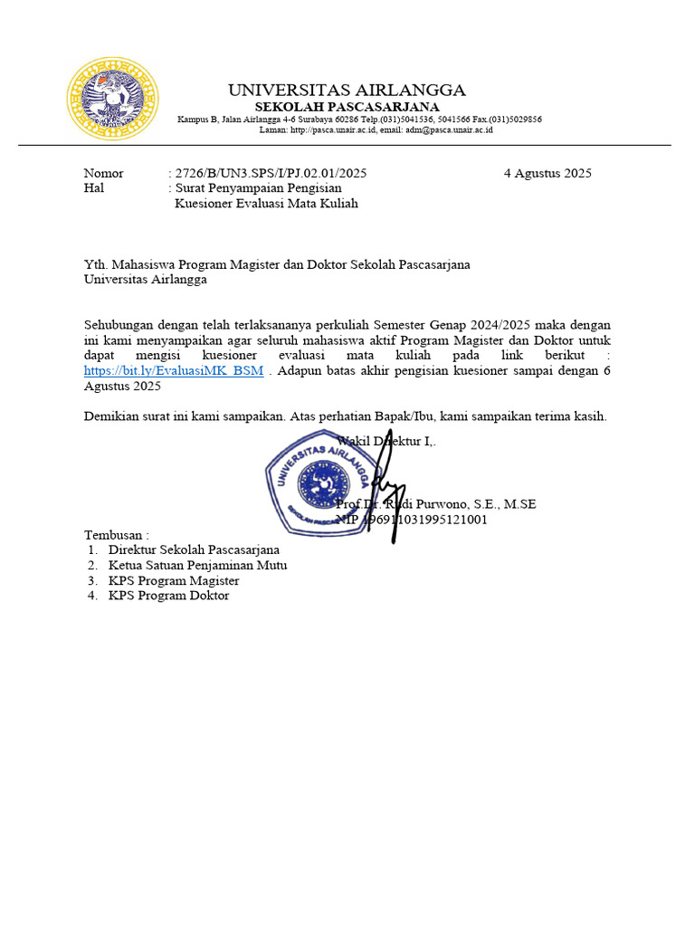 Kuesioner Evaluasi Mata Kuliah UNAIR | PDF