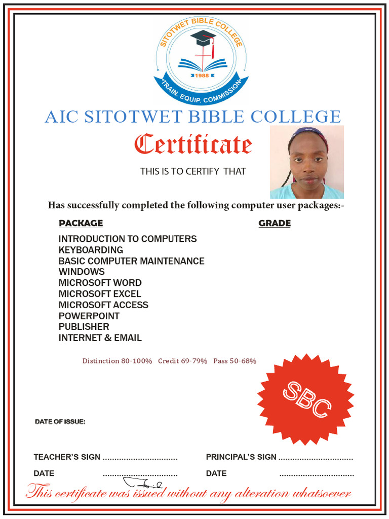 Joyline Chelangat Computer Certificate | PDF | Software | Ibm Pc ...