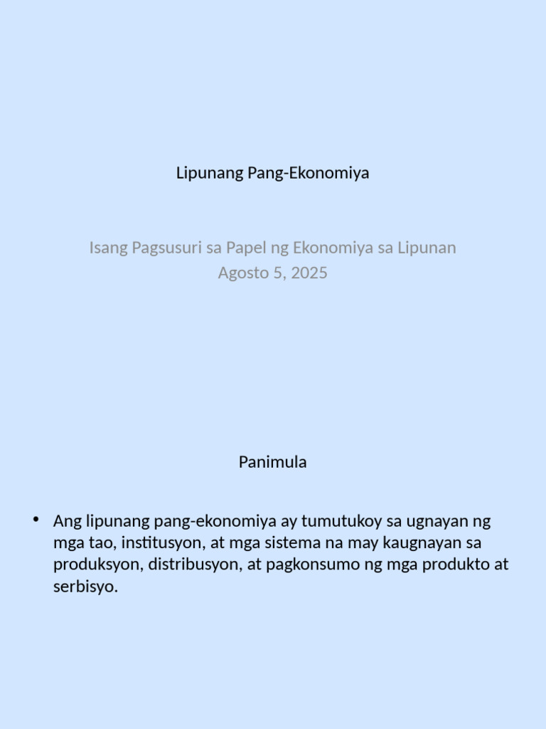 Lipunang Pang Ekonomiya Presentasyon Design | PDF