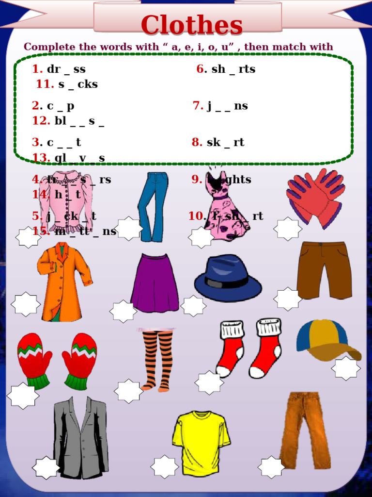 Fill in the Blanks: Clothing Words | PDF