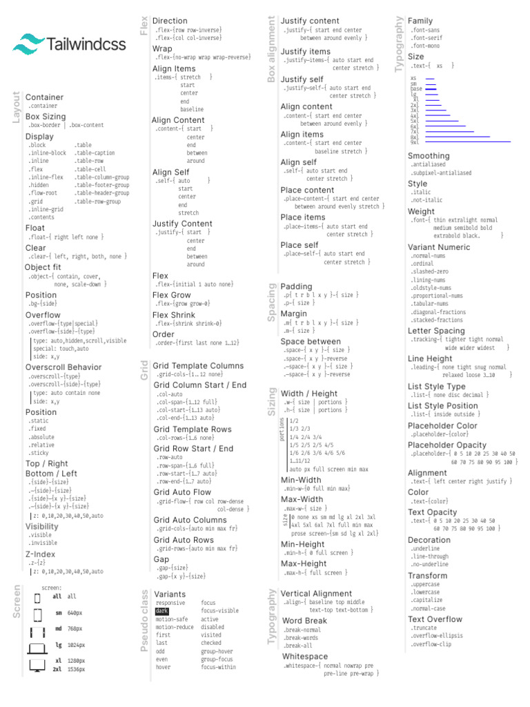 Tailwind Css Cheat Sheet | PDF | Cursor (User Interface) | Graphic Design