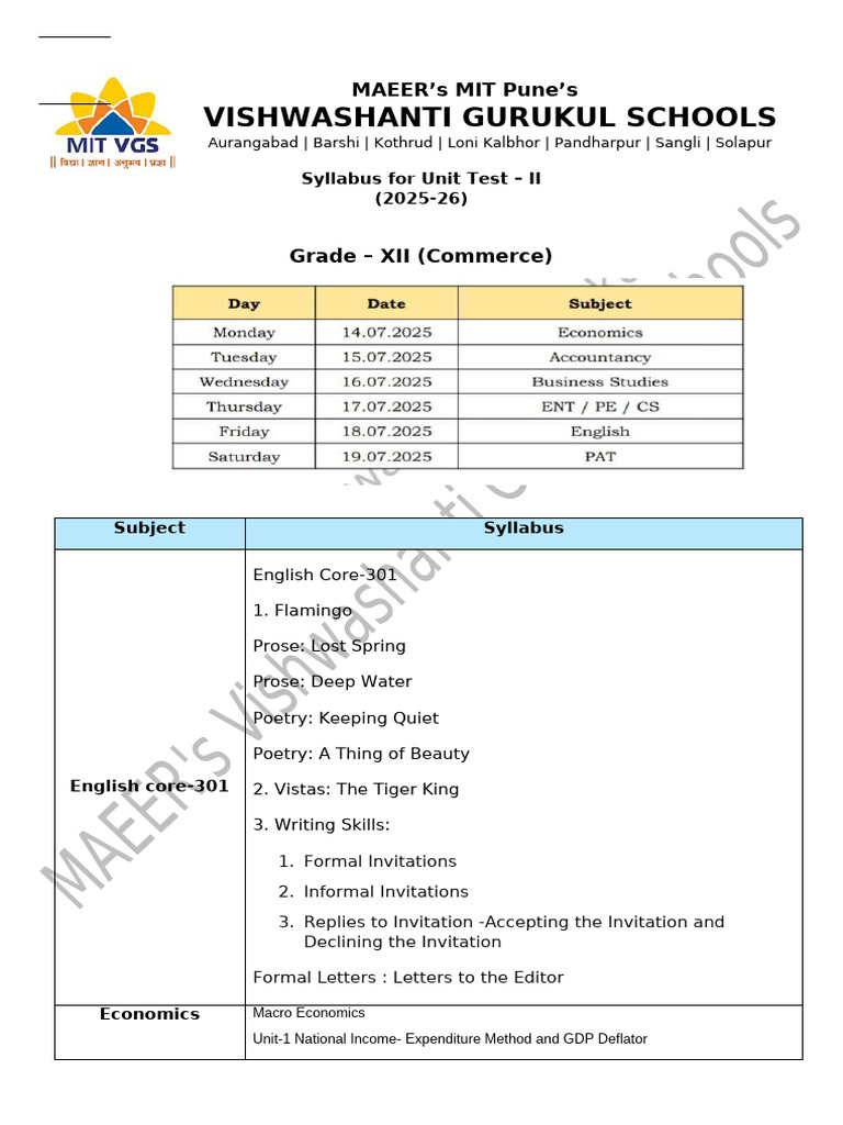 Vishwashanti Gurukul Schools: MAEER's MIT Pune's | PDF